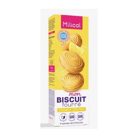 Milical – Biscuits Fourrés Citron, 4 sachets de 2 biscuits
