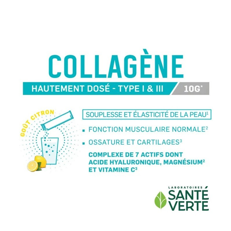 Santé Verte – Collagène goût Citron, 30 sticks (35 g)