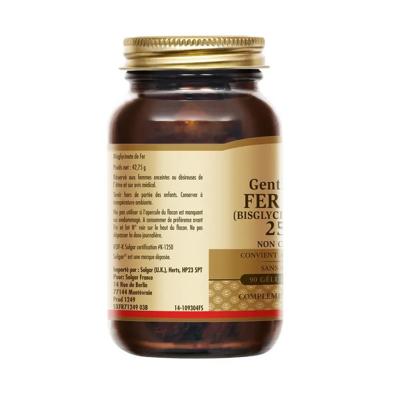 Solgar – Gentle Iron Fer Doux 25 mg, 90 gélules végétales